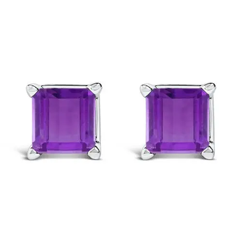 HAUS OF BRILLIANCE 14k Gold Gemstone Princess-cut Stud Earrings - Purple Amethyst | White